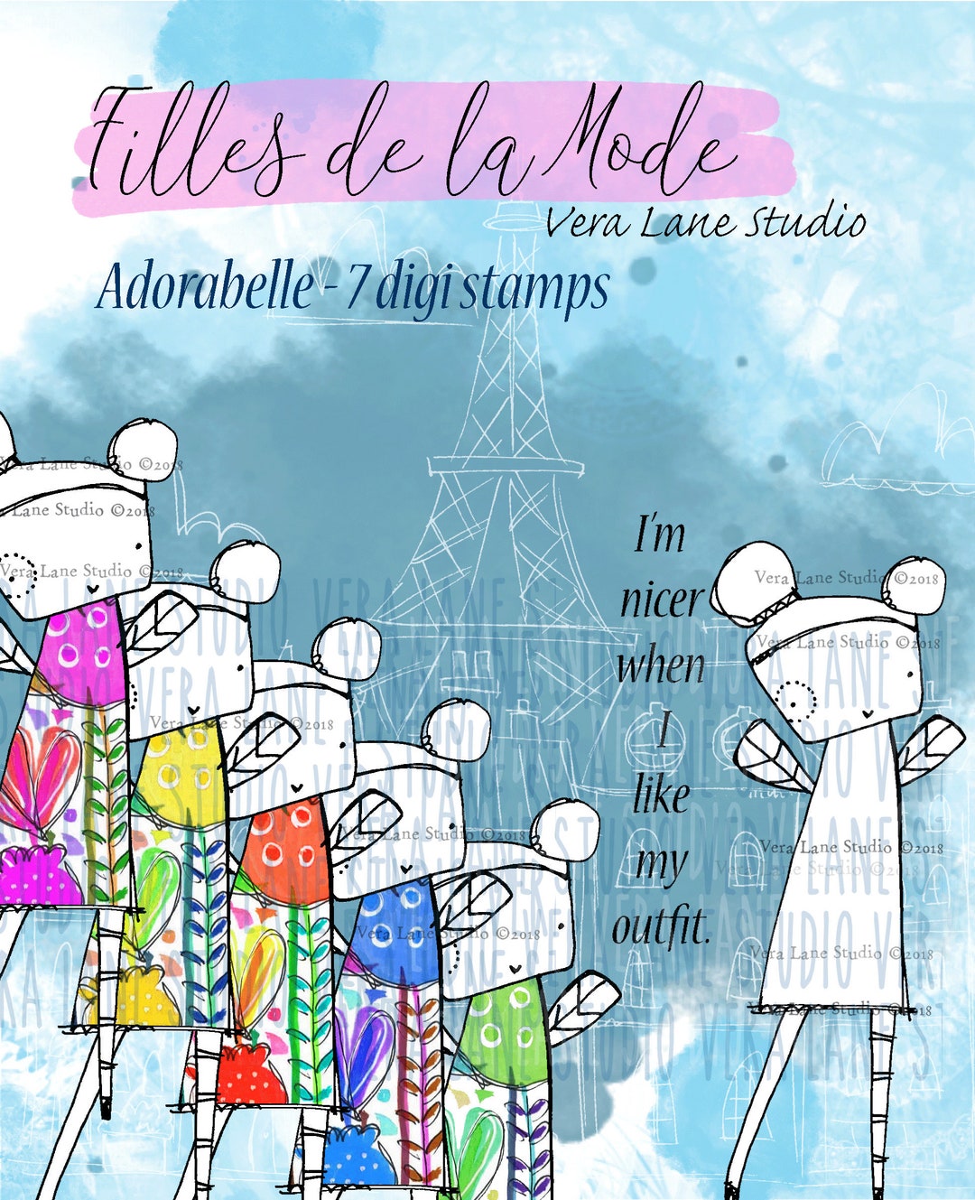 Adorabelle Filles De La Mode 7 Digi Stamp and Collage - Etsy