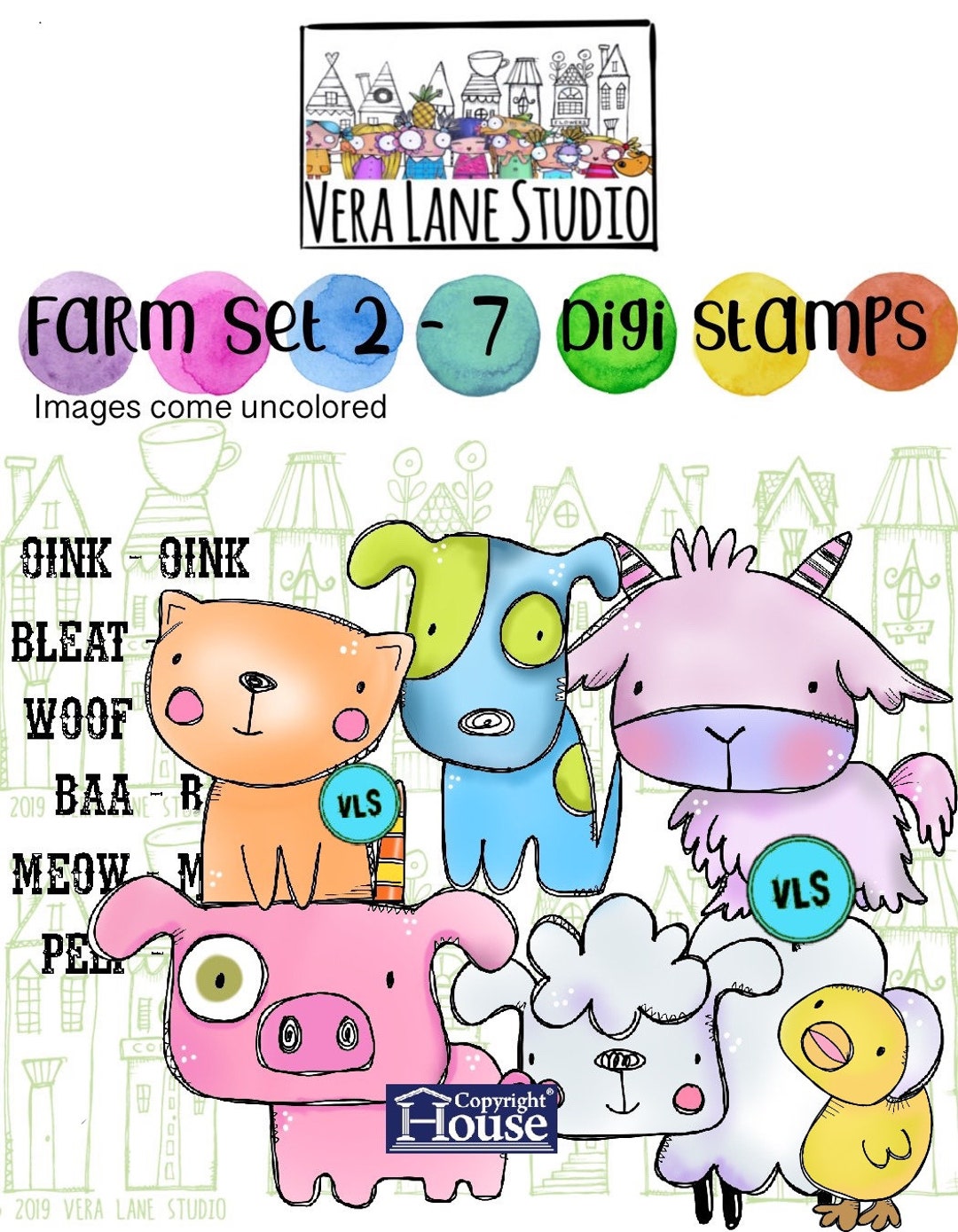 Farm Animals Set 2 - 7 Digi Stamps - Etsy