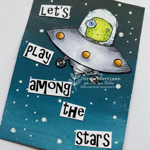 Lost in Space Quirky Flying Saucer and Aliens Digi Stamp Set 12 Stamps ...