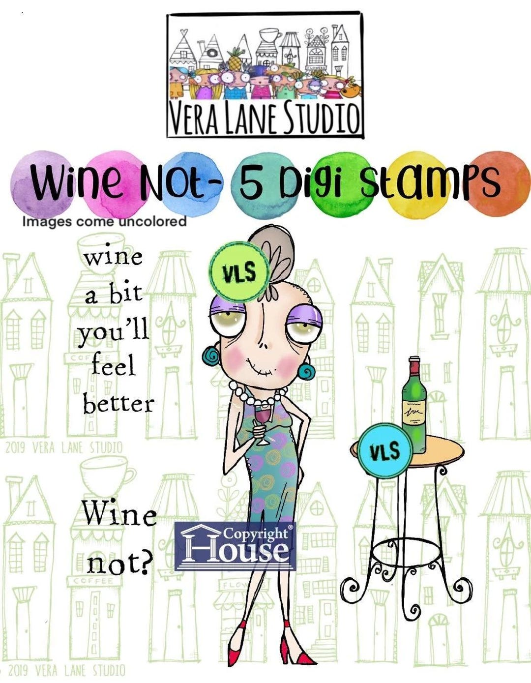 Wine Not? ( Miss Dee ) - 5 Digi Stamp Bundle - Etsy