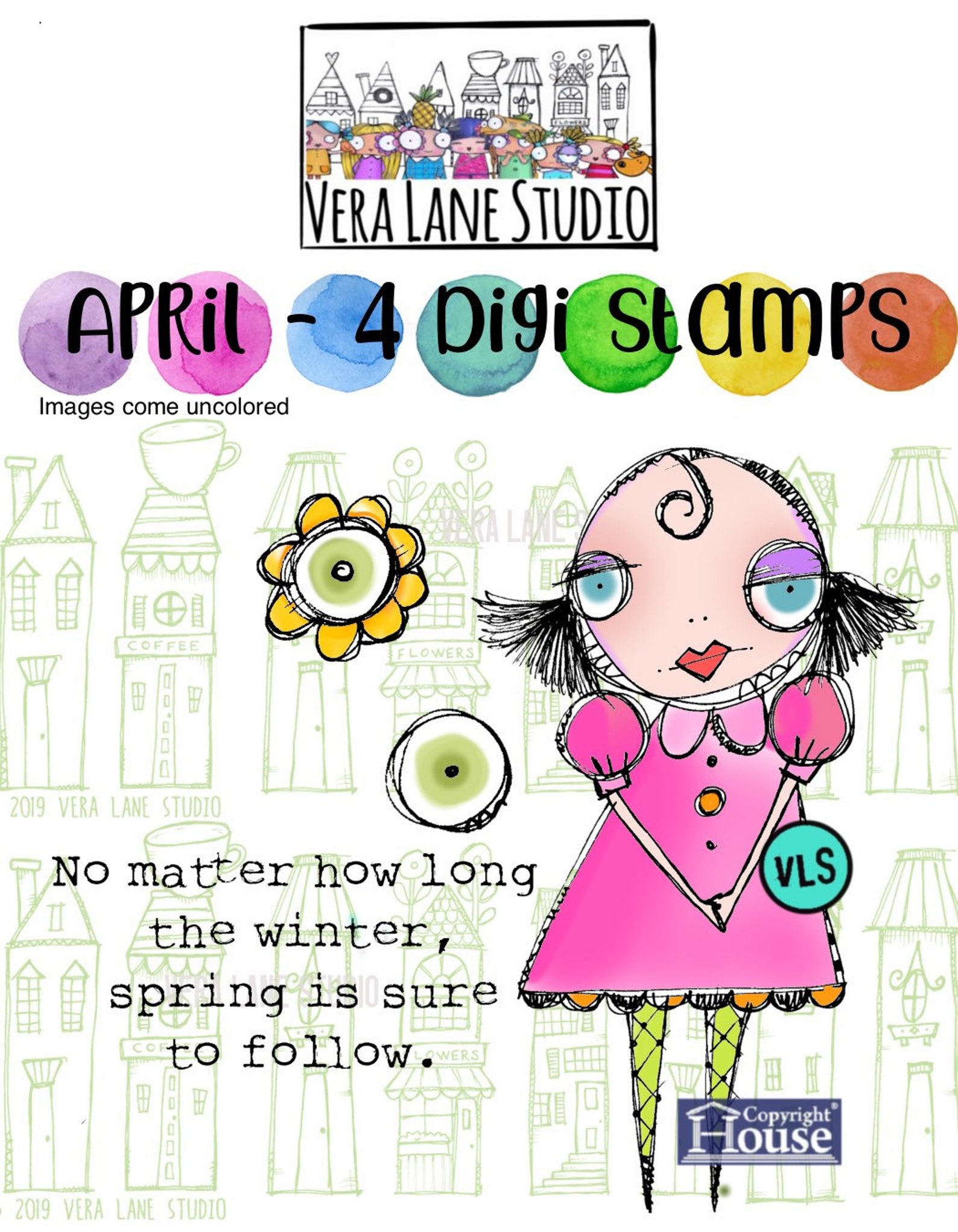 April: Spring Inspired Digi Stamp Set. Whimsical Gal Digi - Etsy