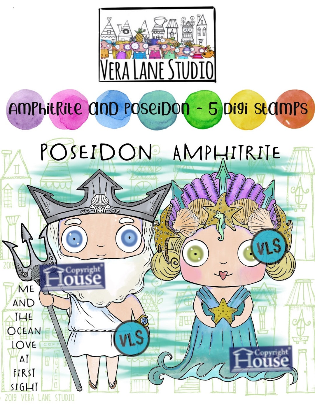 Amphitrite and Poseidon -5 Digi Stamp Bundle in Jpg and Png Files Be - Etsy