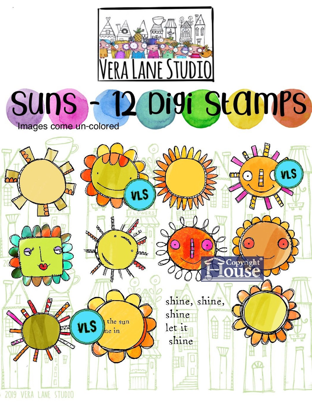 Suns 12 Digi Stamp Bundle in Jpg and Png Files - Etsy