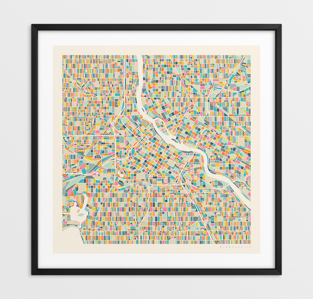 MINNEAPOLIS MAP (giclée Fine Art Print) Colorful Modern City Street Map ...
