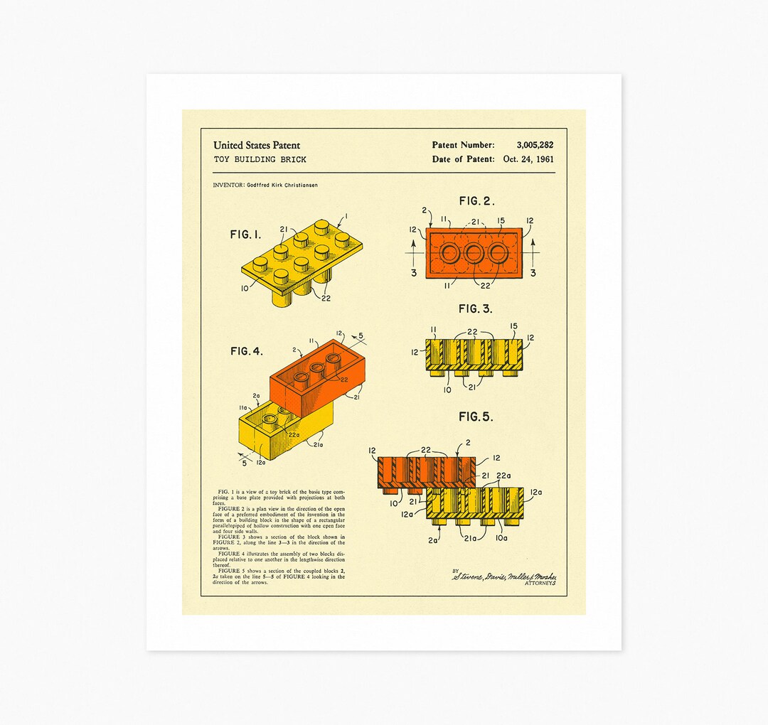 BUILDING BRICKS Patent 1961 Reproduction giclée Fine Art Print 8x10 ...