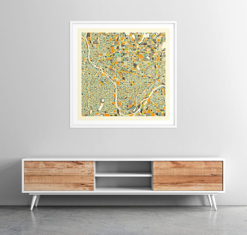 TWIN CITIES MAP (giclée Fine Art Print) Minimalist City Street Map ...