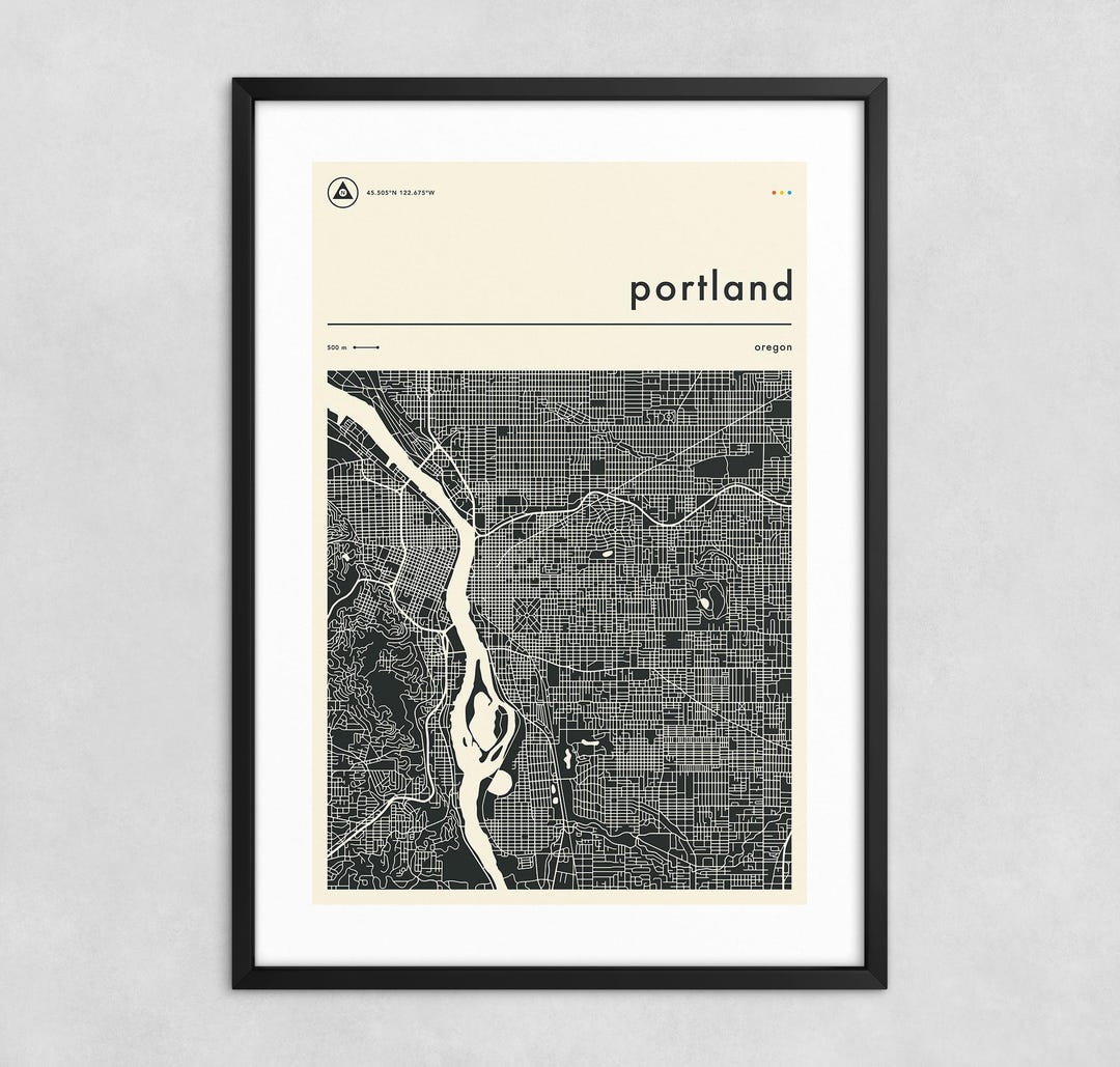 PORTLAND MAP (giclée Fine Art Print) Minimalist City Street Map (8x12 ...