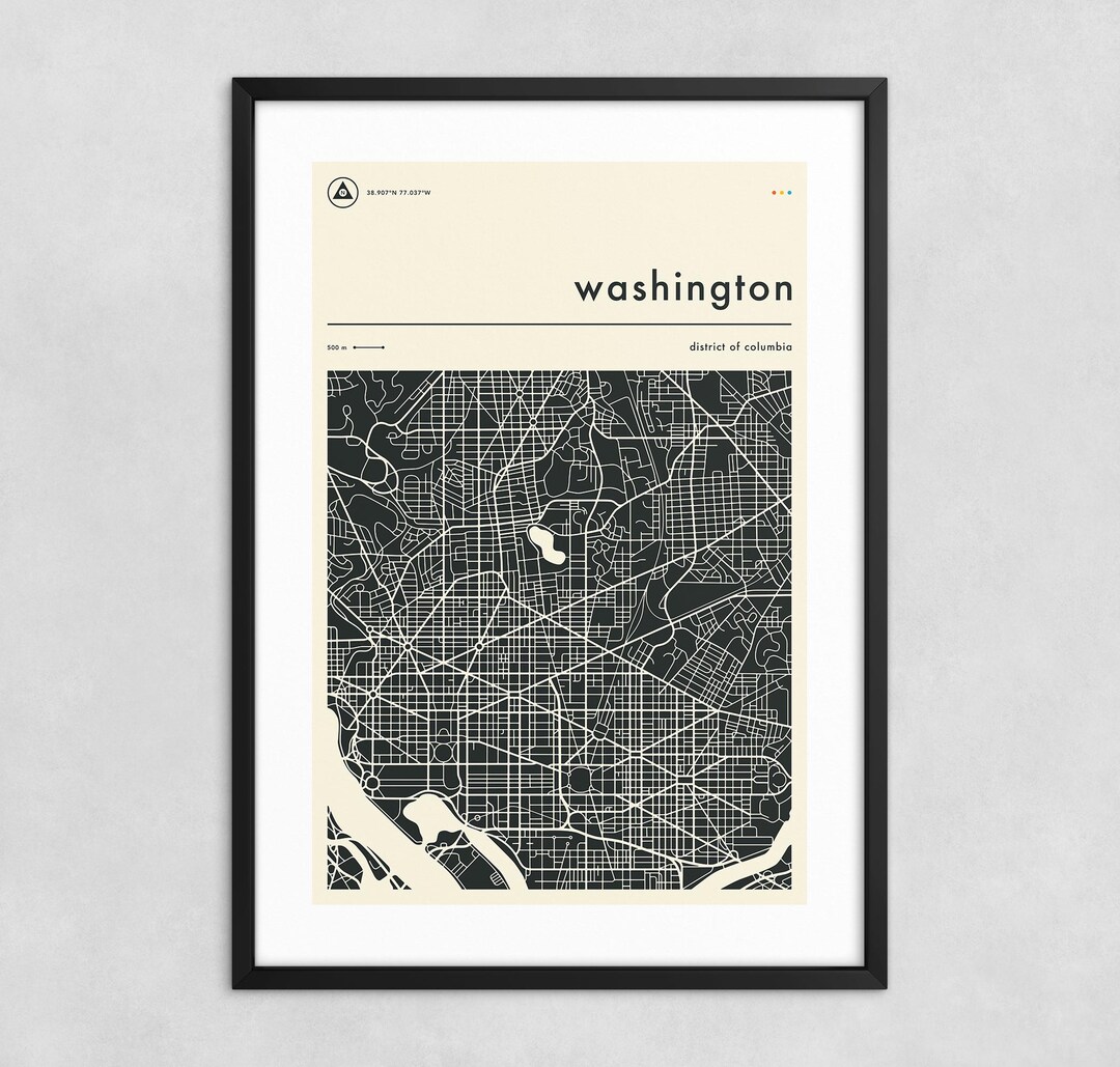 WASHINGTON DC MAP (giclée Fine Art Print) Minimalist City Street Map ...
