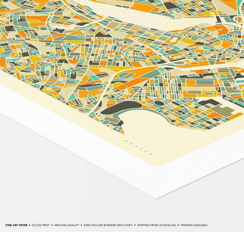 BOSTON MAP (giclée Fine Art Print) Minimalist City Street Map (series 1 ...