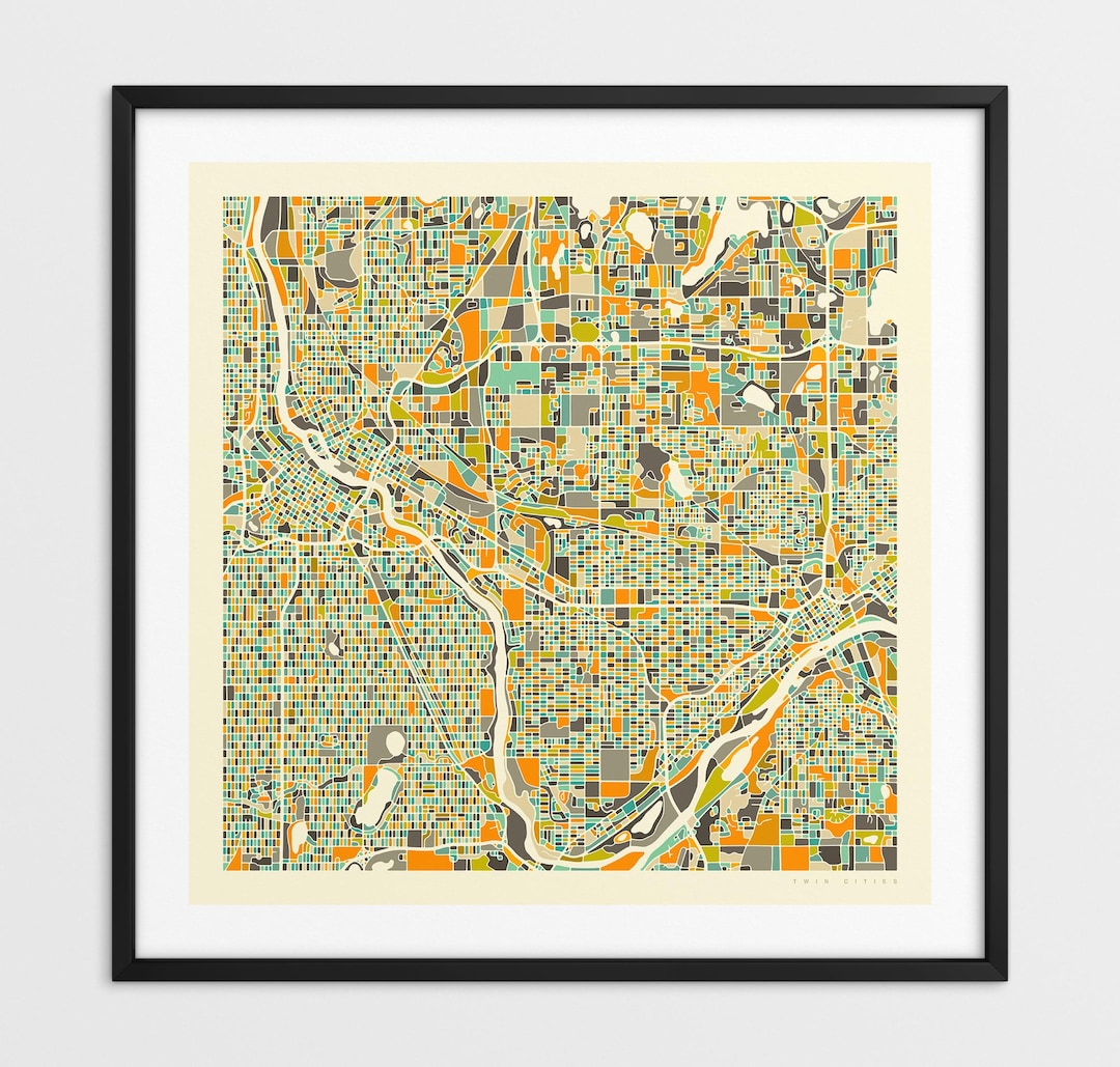 TWIN CITIES MAP (giclée Fine Art Print) Minimalist City Street Map ...