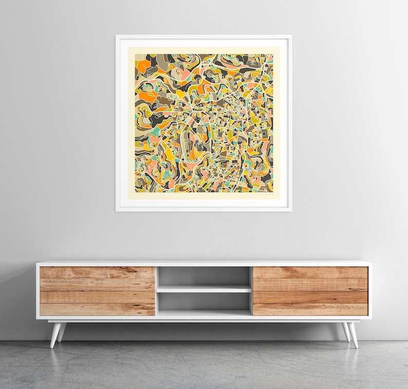 JERUSALEM MAP (giclée Fine Art Print) Minimalist City Street Map ...
