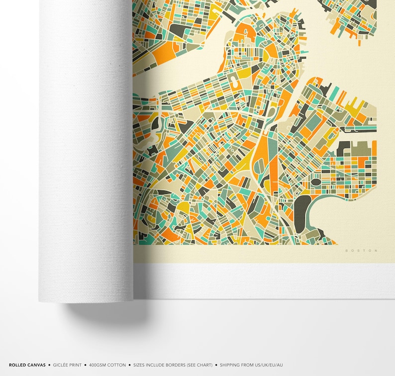 BOSTON MAP (giclée Fine Art Print) Minimalist City Street Map (series 1 ...