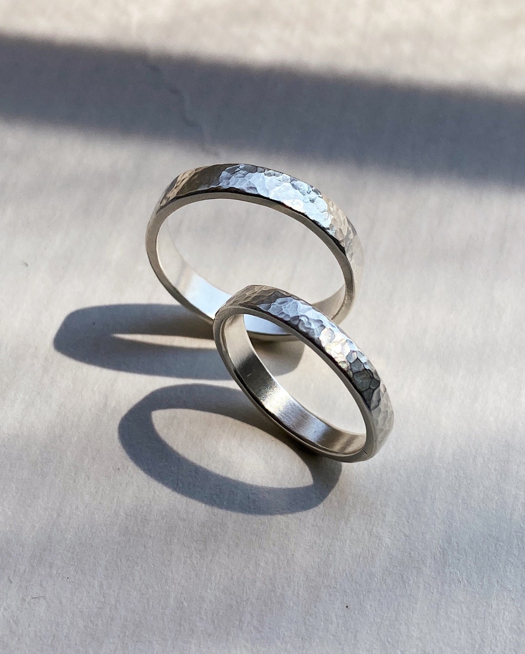 Custom Dimple-hammered Cigar Band-style Wedding Ring. Handmade in 14k ...