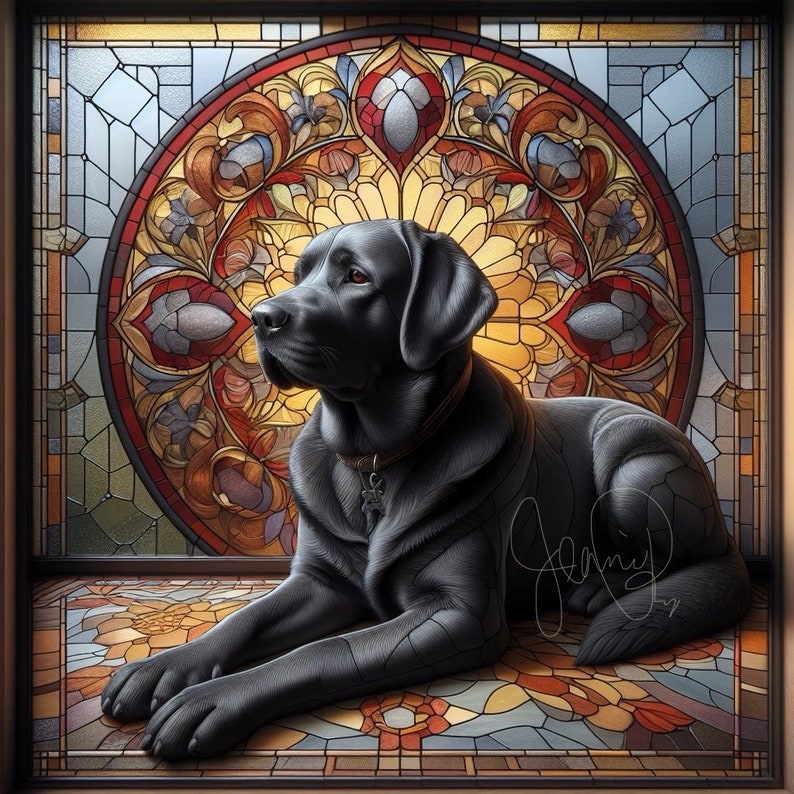 Stain Glass Charcoal Labrador AI Created - Etsy