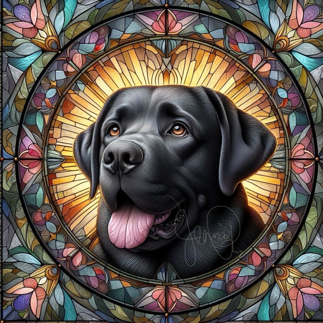 Stain Glass Charcoal Labrador AI Created - Etsy