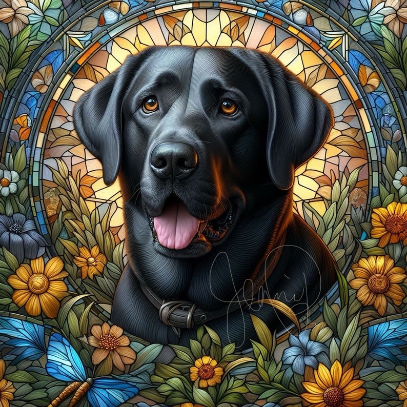 Stain Glass Charcoal Labrador AI Created - Etsy