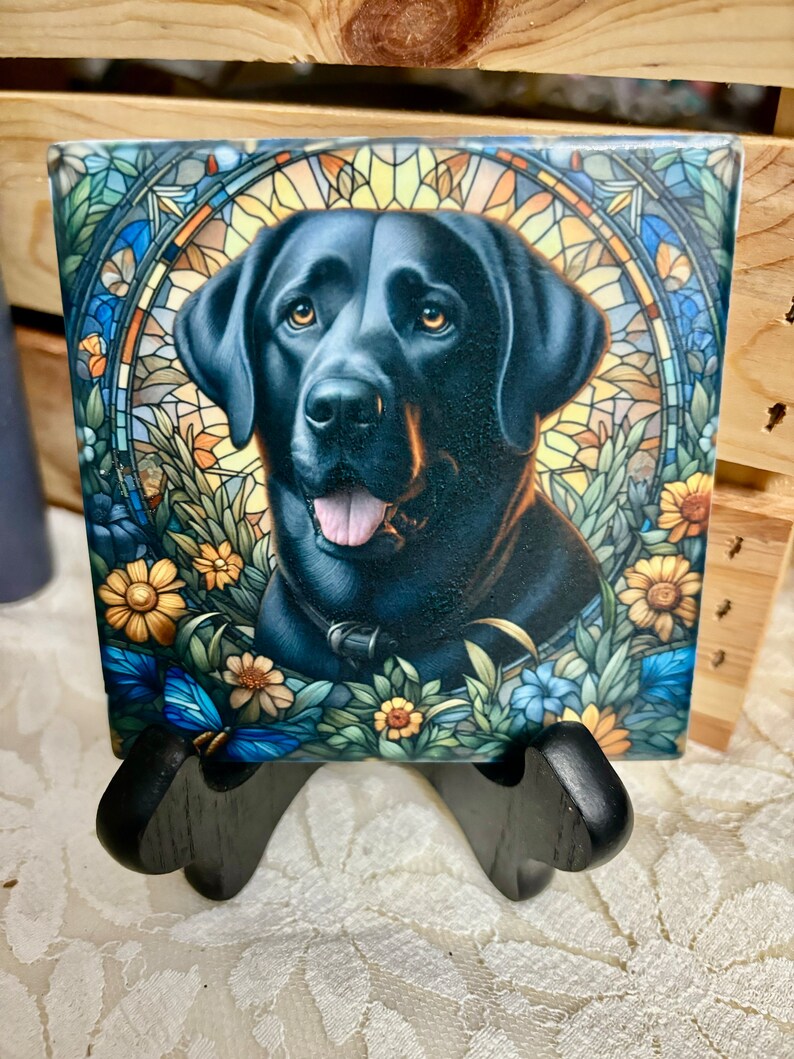Stain Glass Charcoal Labrador AI Created - Etsy
