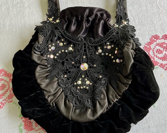 Vintage Victorian Style Black Velvet Sack Bag - Etsy