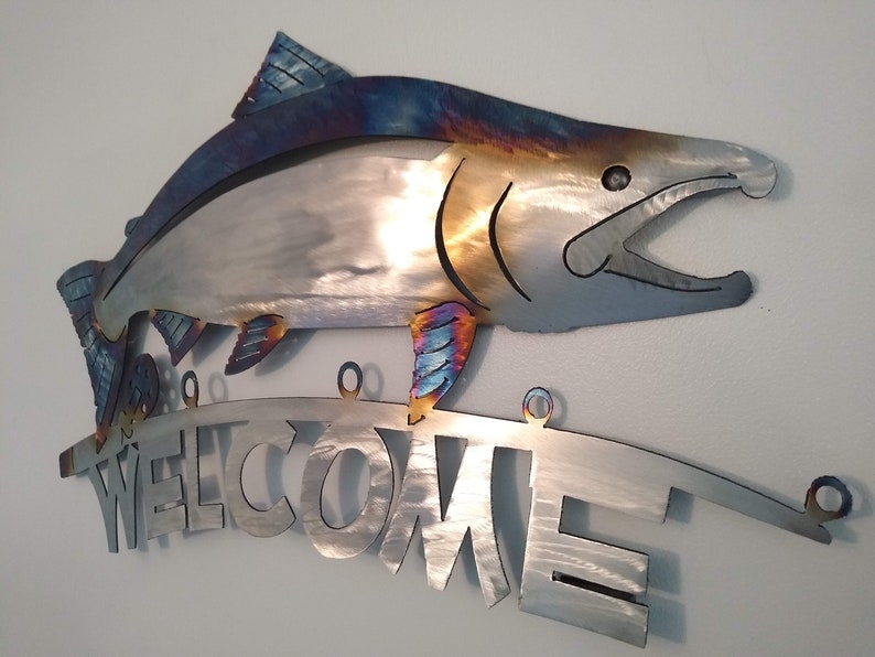 Salmon Welcome Sign Stainless Steel Wall Metal Art - Etsy