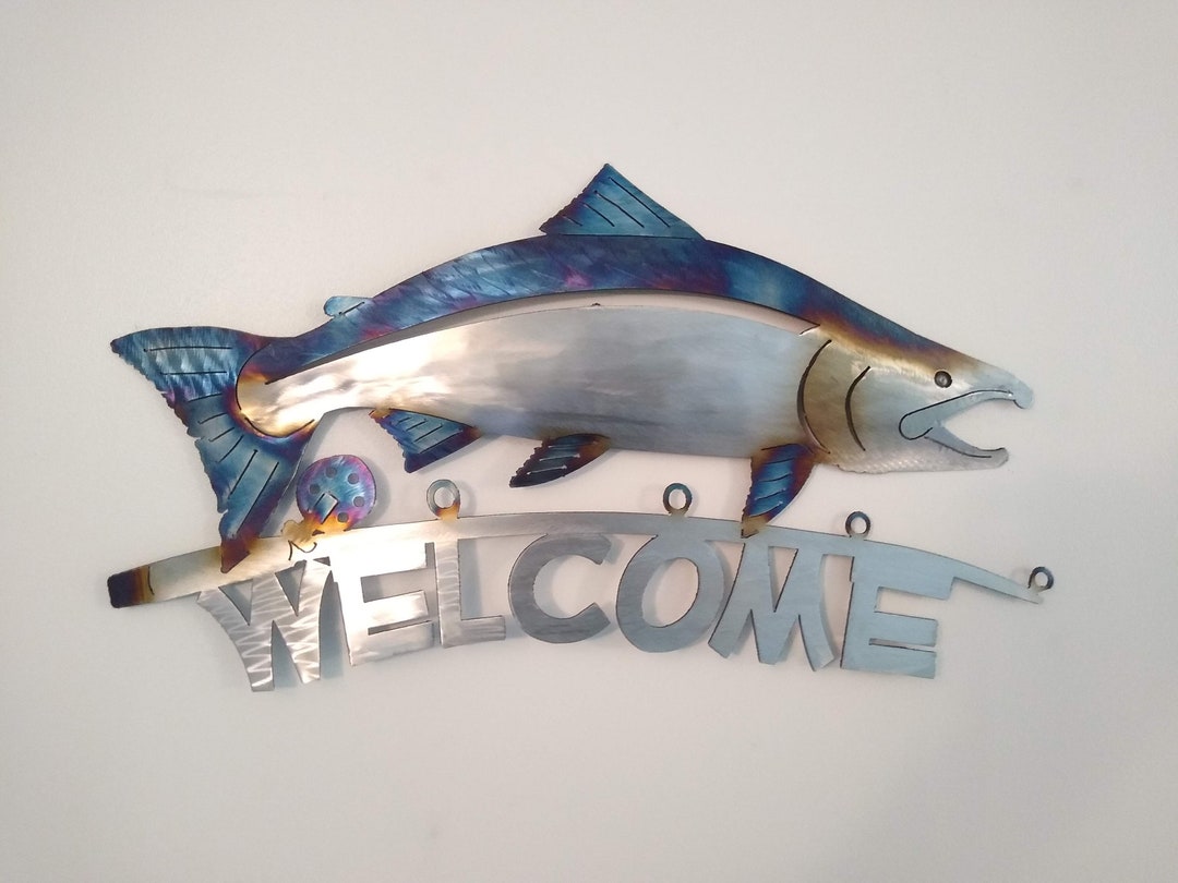 Salmon Welcome Sign Stainless Steel Wall Metal Art - Etsy