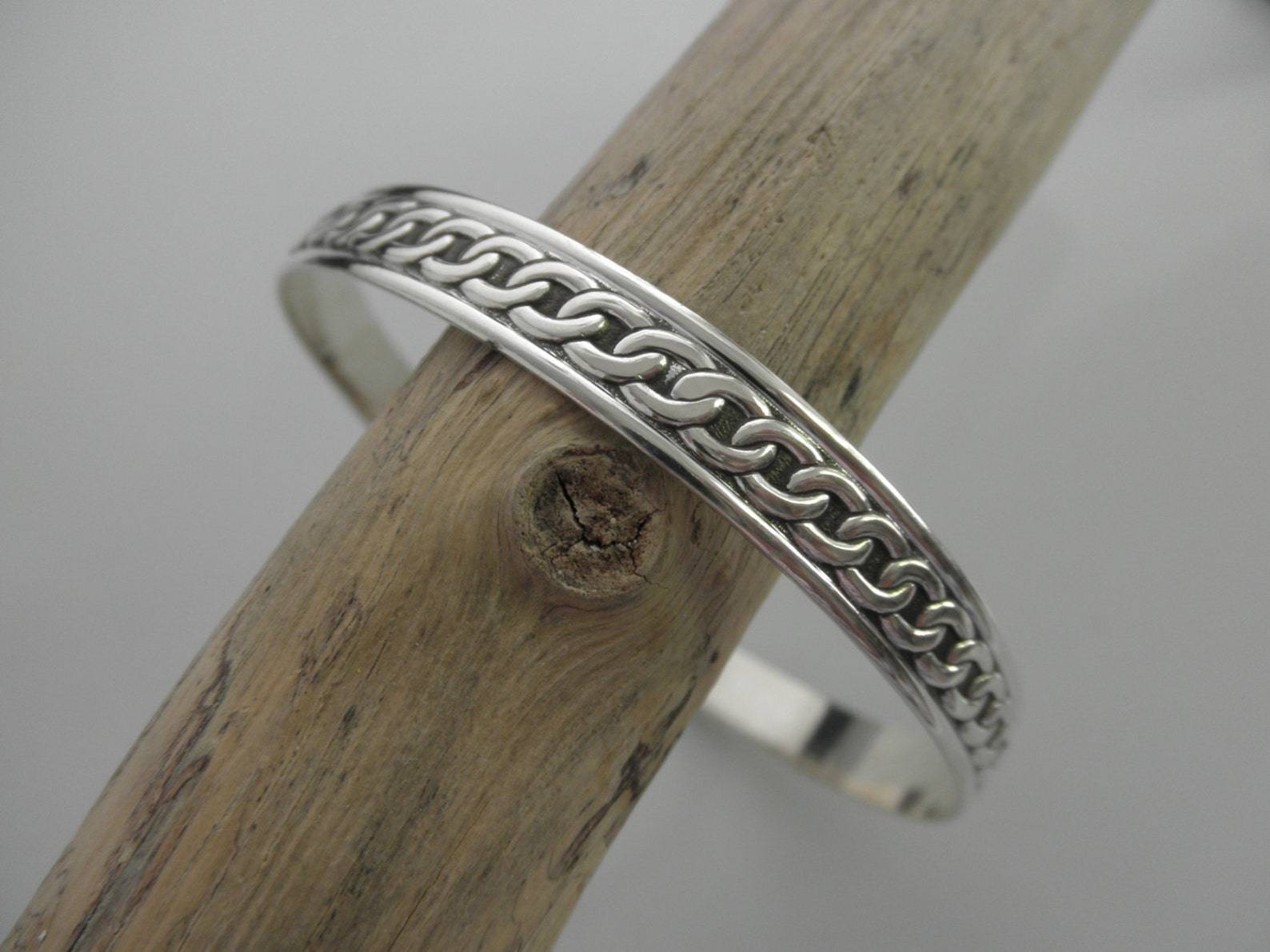 Sterling Silver Bangle Bracelet With Chain Design - Etsy