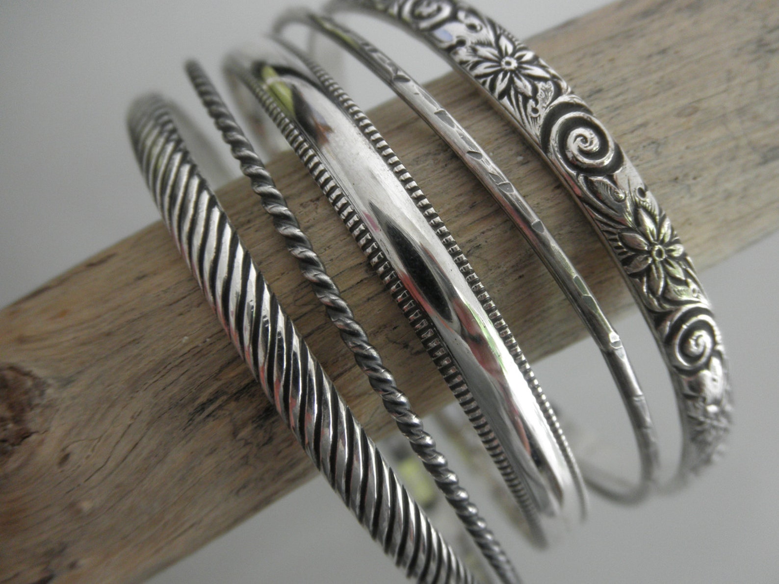 Set of 5 Sterling Silver Pattern Bangle Bracelet Pattern - Etsy