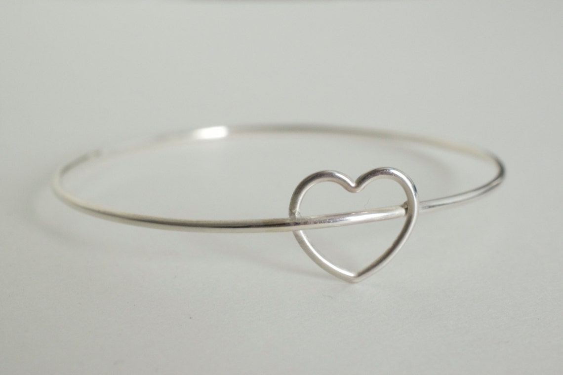 Heart Bangle Bracelet Sterling Heart Bangle Bracelet 925 - Etsy