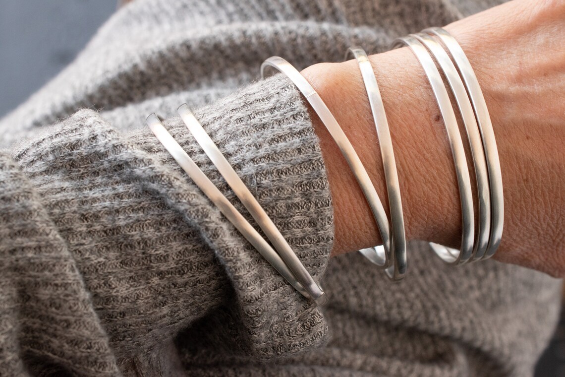 Set of 7 Handmade Sterling Silver Bangles Set of Bangles - Etsy