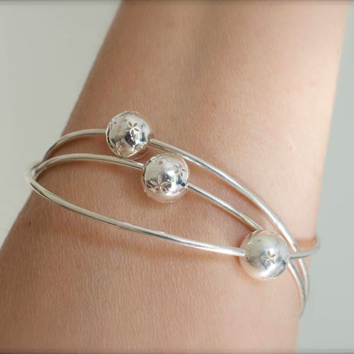 Bangle Bracelet With Spinning Ball Handmade Sterling Silver - Etsy