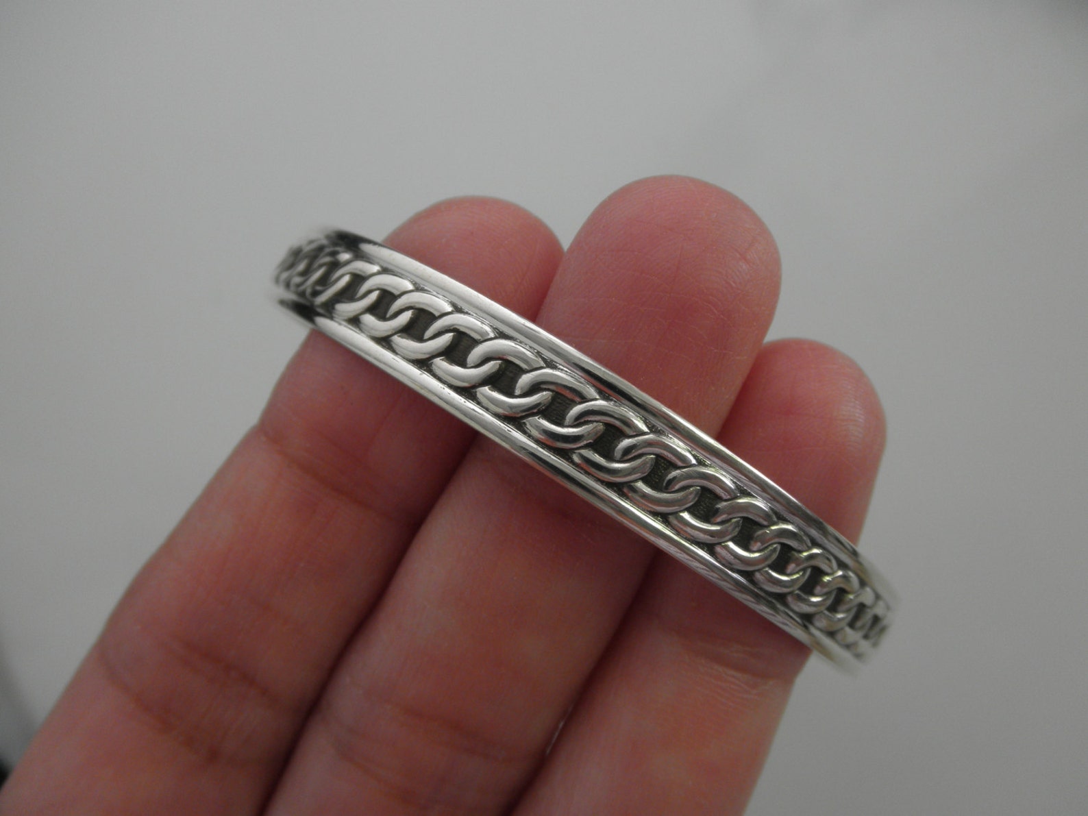 Sterling Silver Bangle Bracelet With Chain Design - Etsy