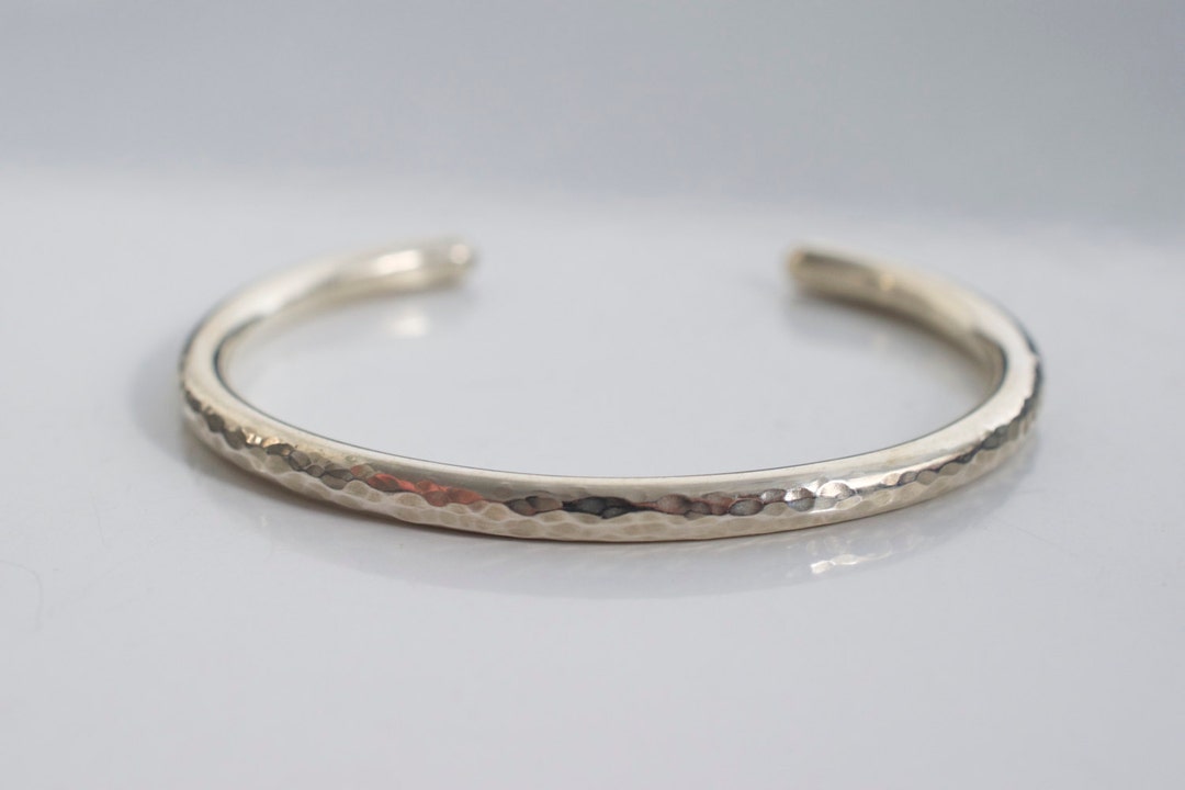 Heavy Round Cuff Bracelet -- Hammered Cuff Bracelet - 925 Solid ...