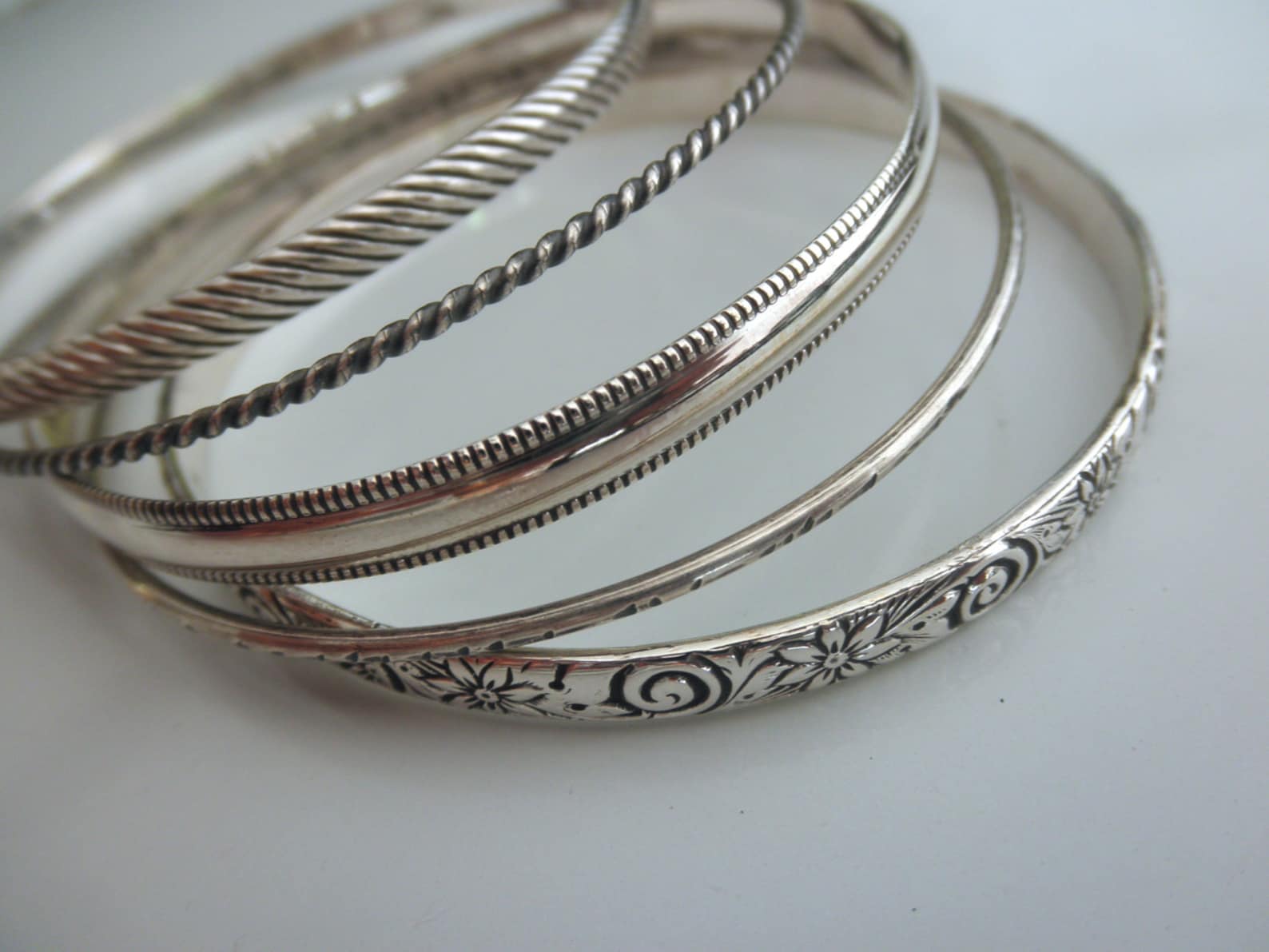 Set of 5 Sterling Silver Pattern Bangle Bracelet Pattern - Etsy