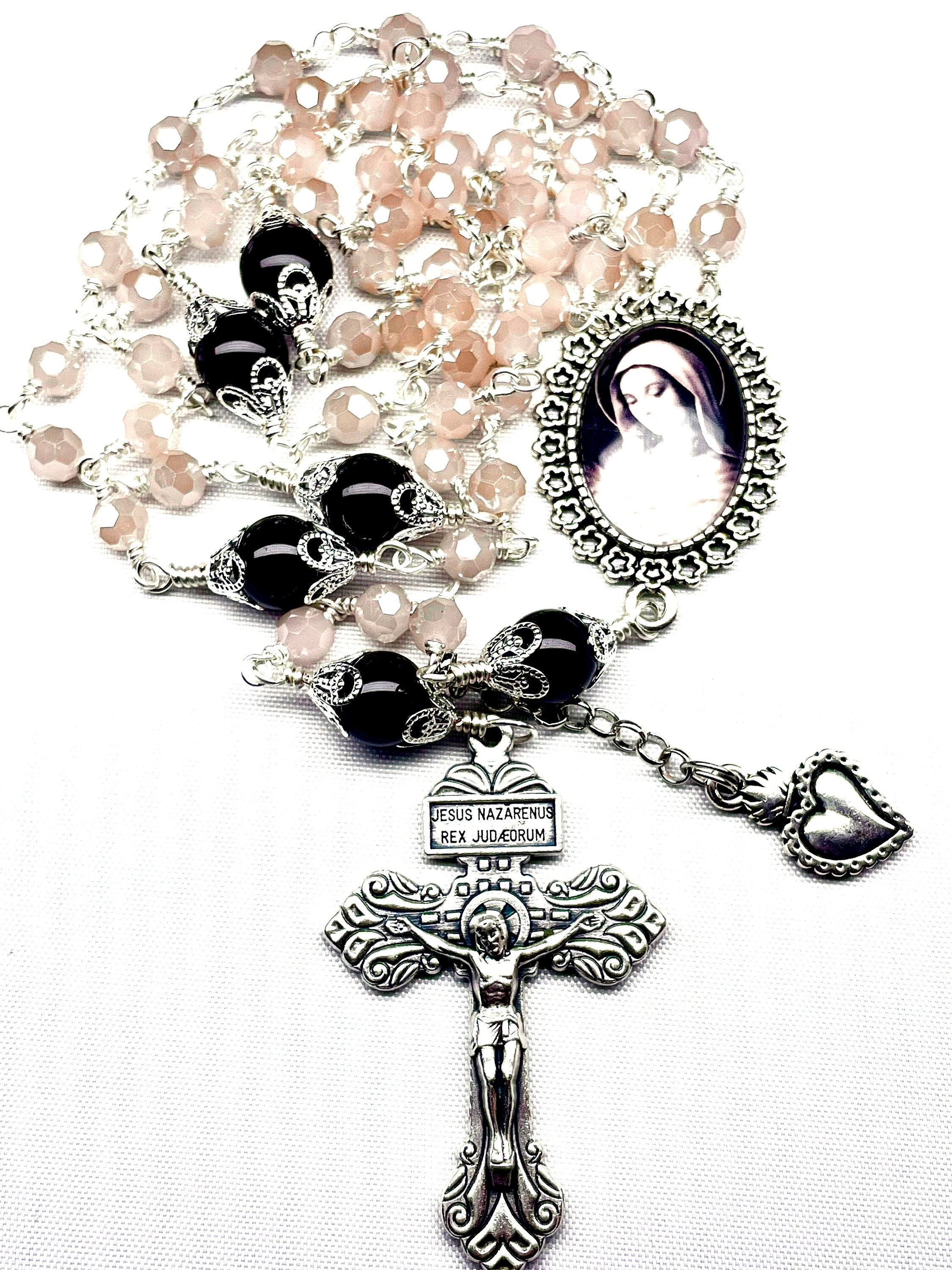 Catholic Wire Wrapped 6mm Rosary,mother Mary & Holy Spirit Image Center ...