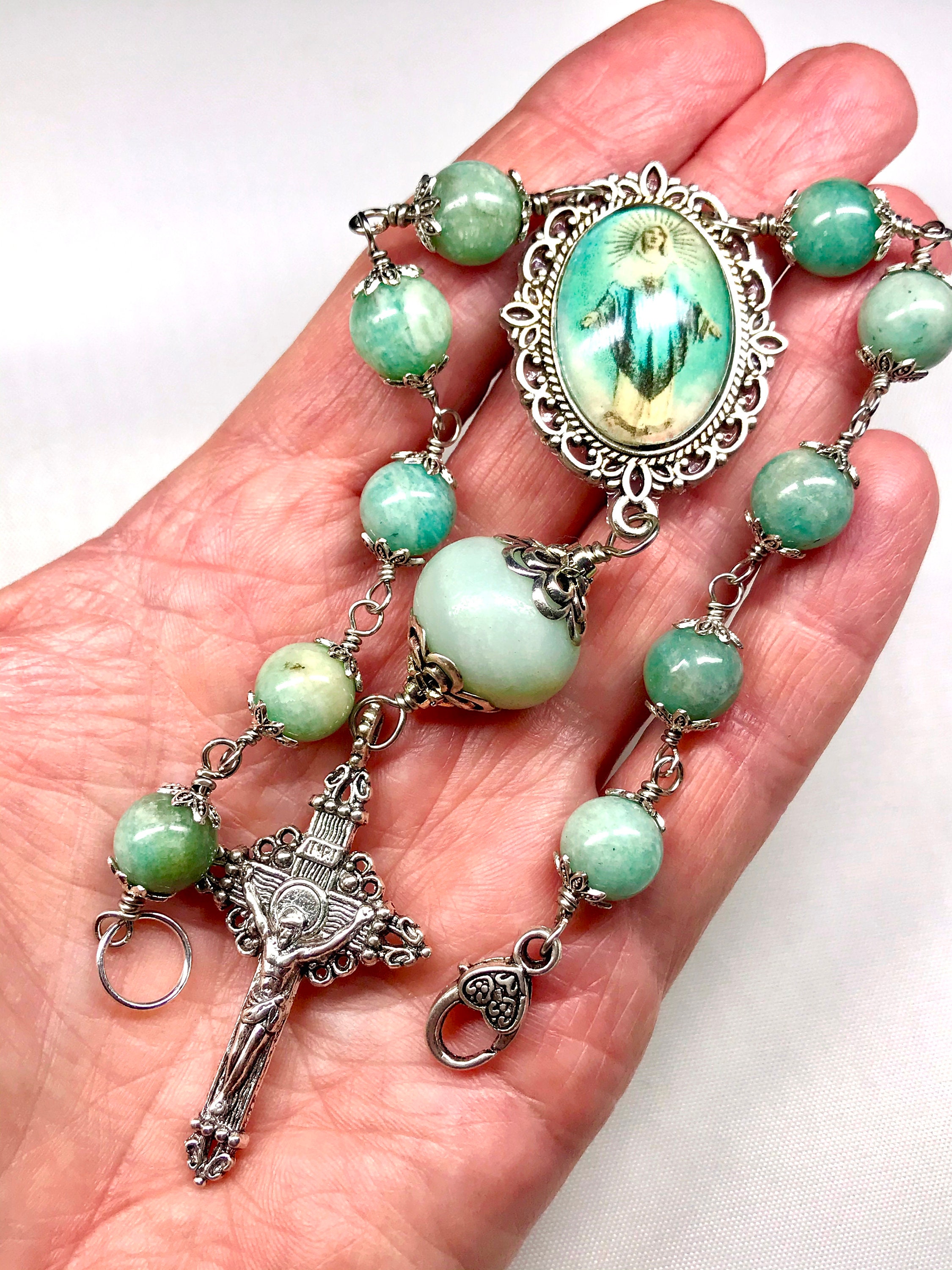 Catholic Decade Rosary Brazil Amazonite Beads Silver & Light | Etsy