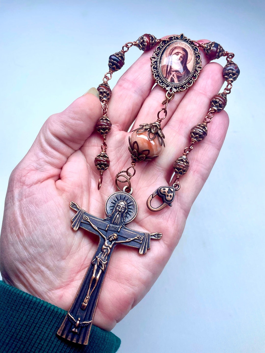 Catholic Tenner Rosary,copper Trinity Crucifix,our Lady of Sorrows ...