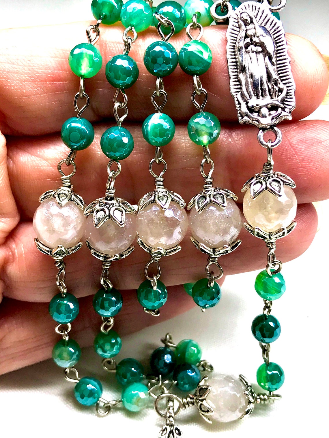 Catholic Rosary 6mm Green Luster Agates & 10mm Faceted Luster - Etsy