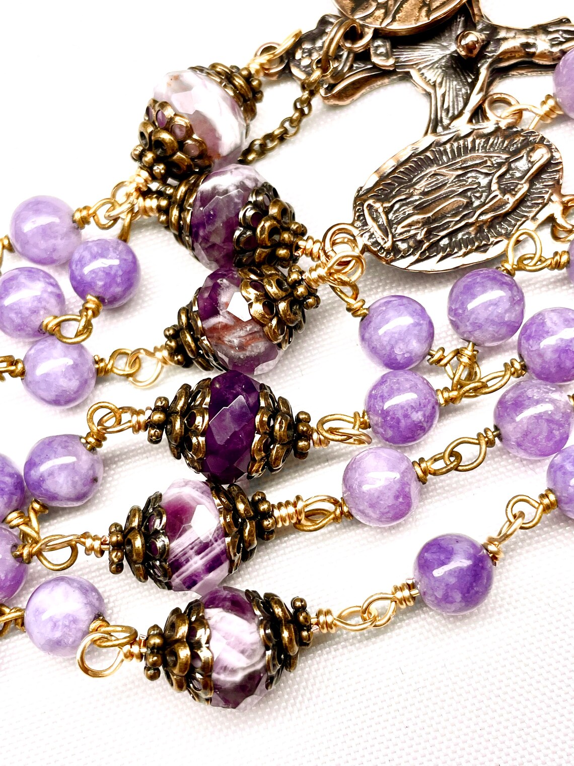 Catholic True Bronze Wire Wrapped Rosary,our Lady Guadalupe,st Michael ...