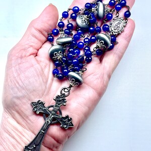 Catholic Rosary,6mm Navy Blue Jade,antique Silver Beads,gunmetal ...