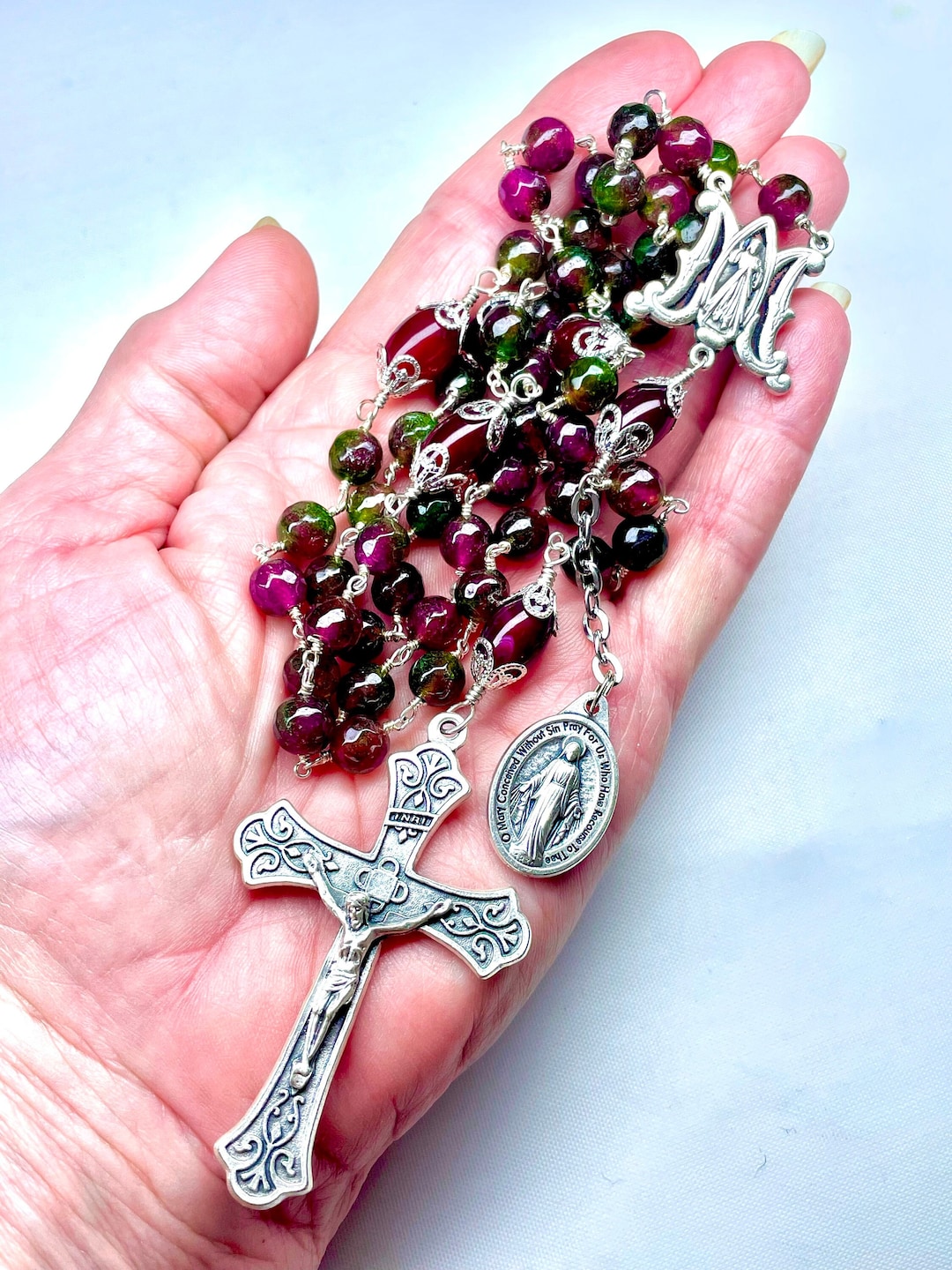 Devine Mercy Catholic Rosary,wire Wrapped,silver Crucifix & Center ...