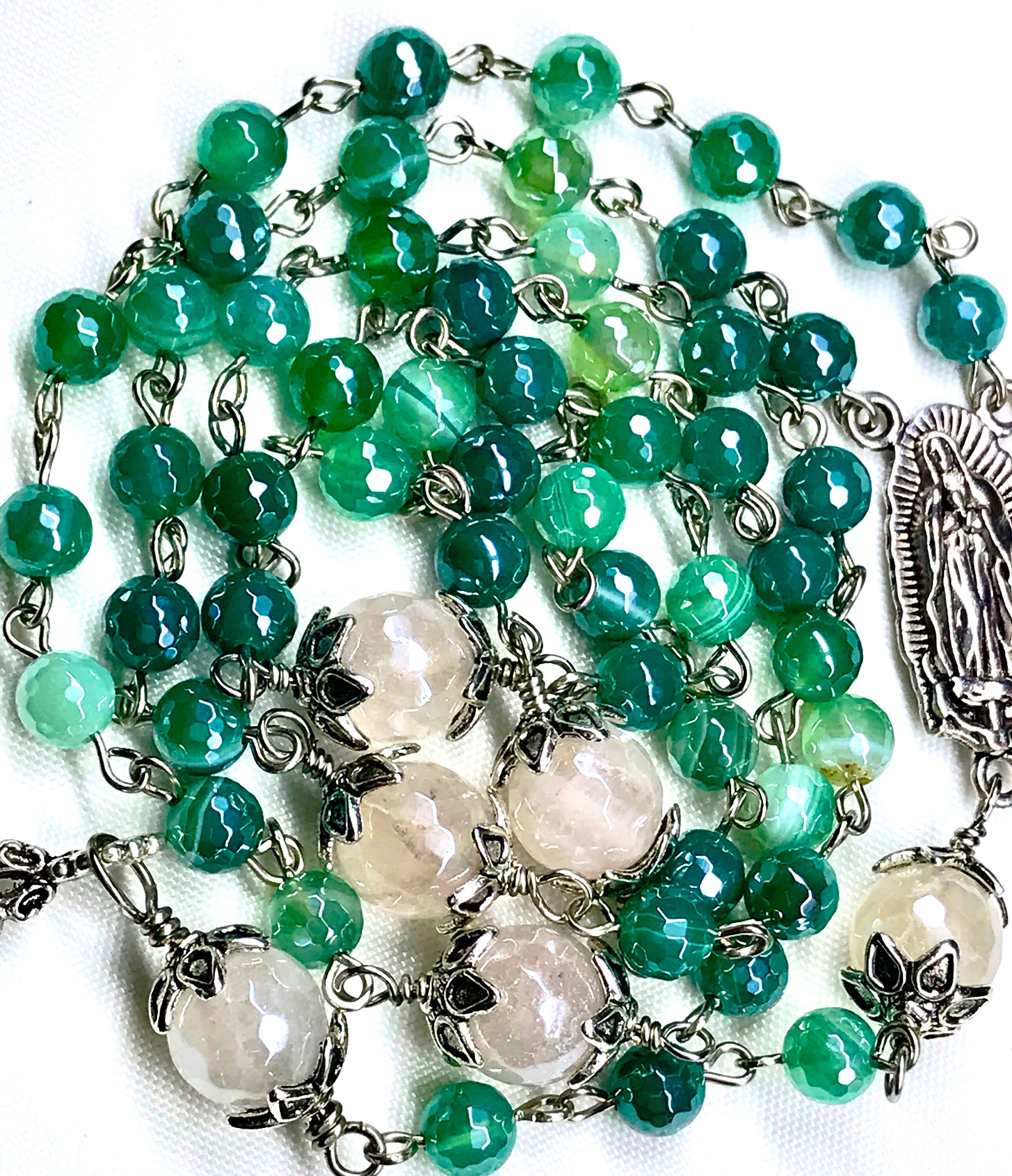 Catholic Rosary 6mm Green Luster Agates & 10mm Faceted Luster | Etsy