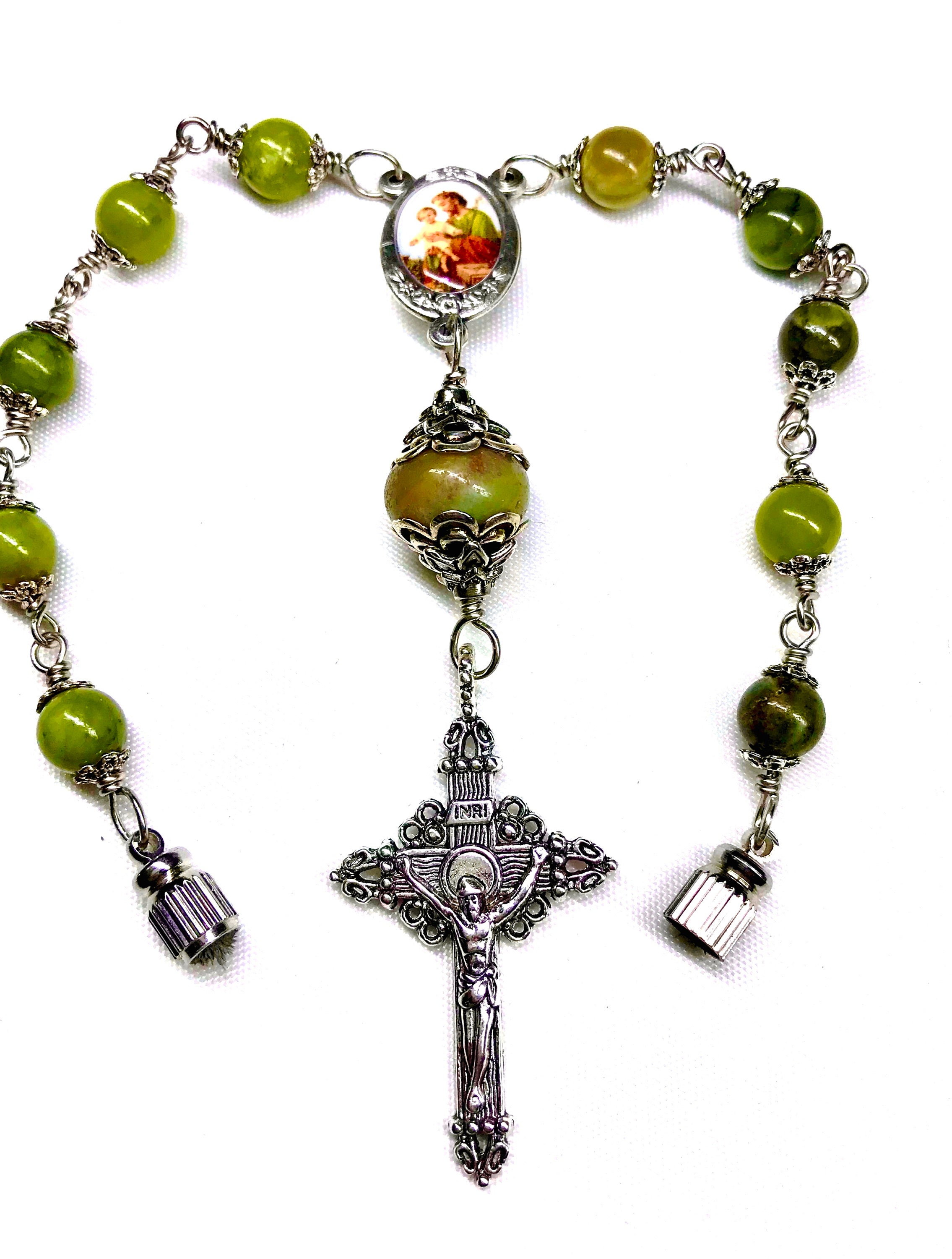 Catholic Decade Rosary Magnetic Clasp 8mm Olive Jade Beads | Etsy