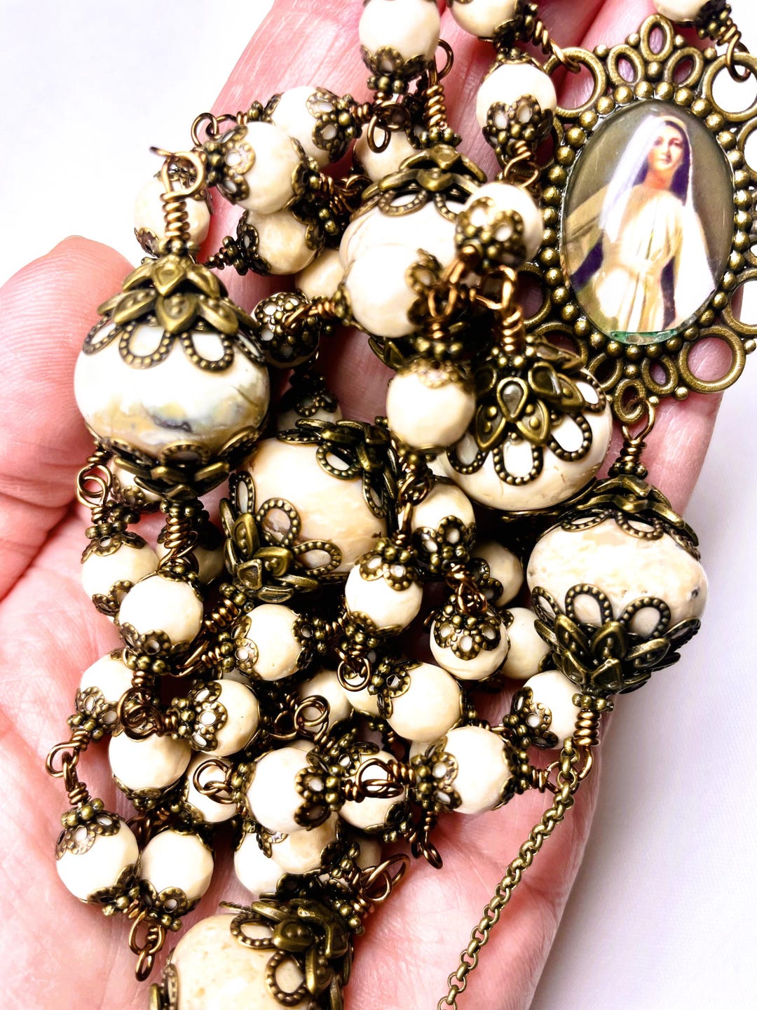 Wire Wrapped True Bronze Rosary,8mm Cream Riverstone,large African Opal ...