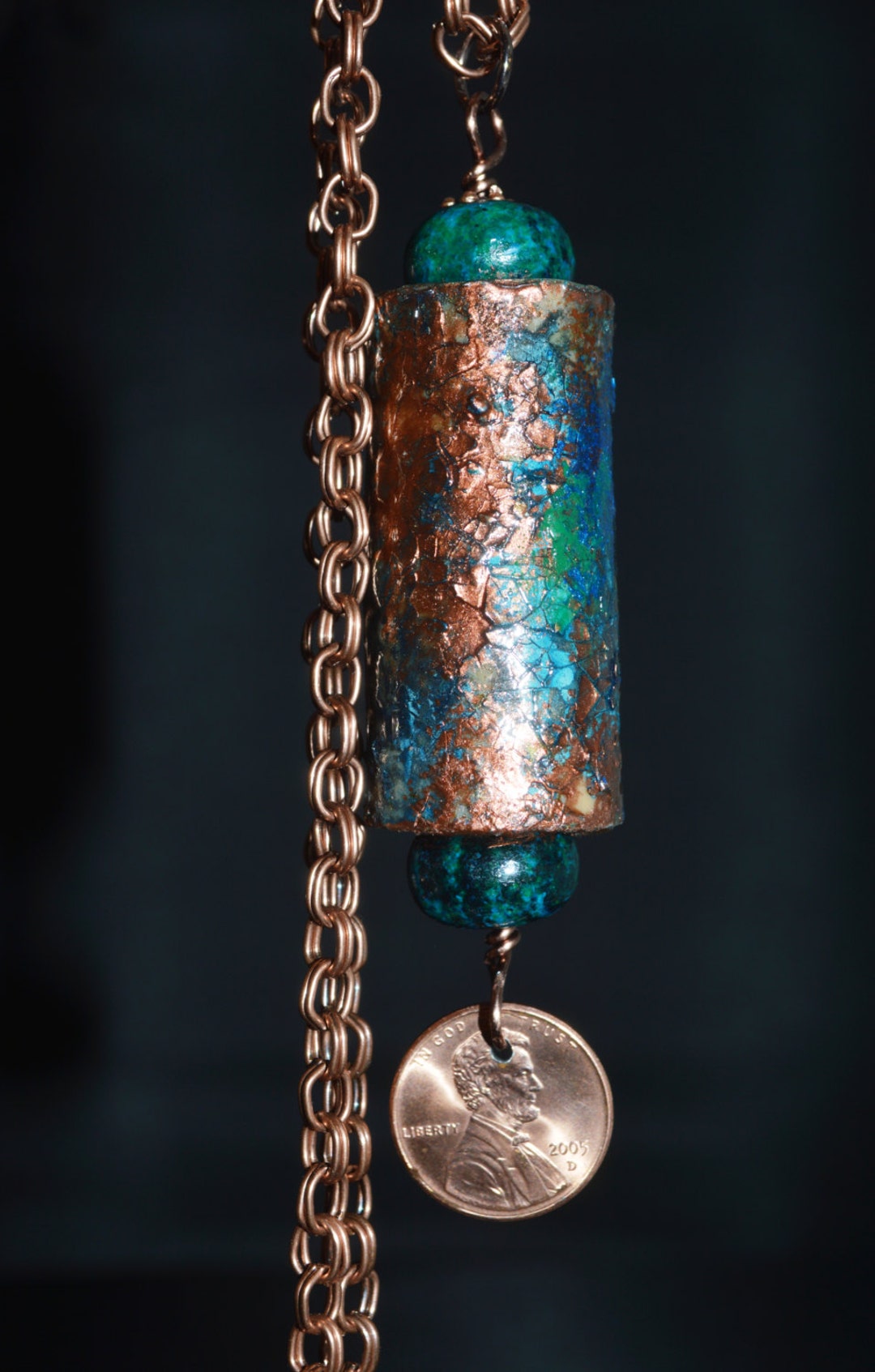 Wine Cork Pendent, Copper & Blue Crackle Color Hand-painted, Necklace ...