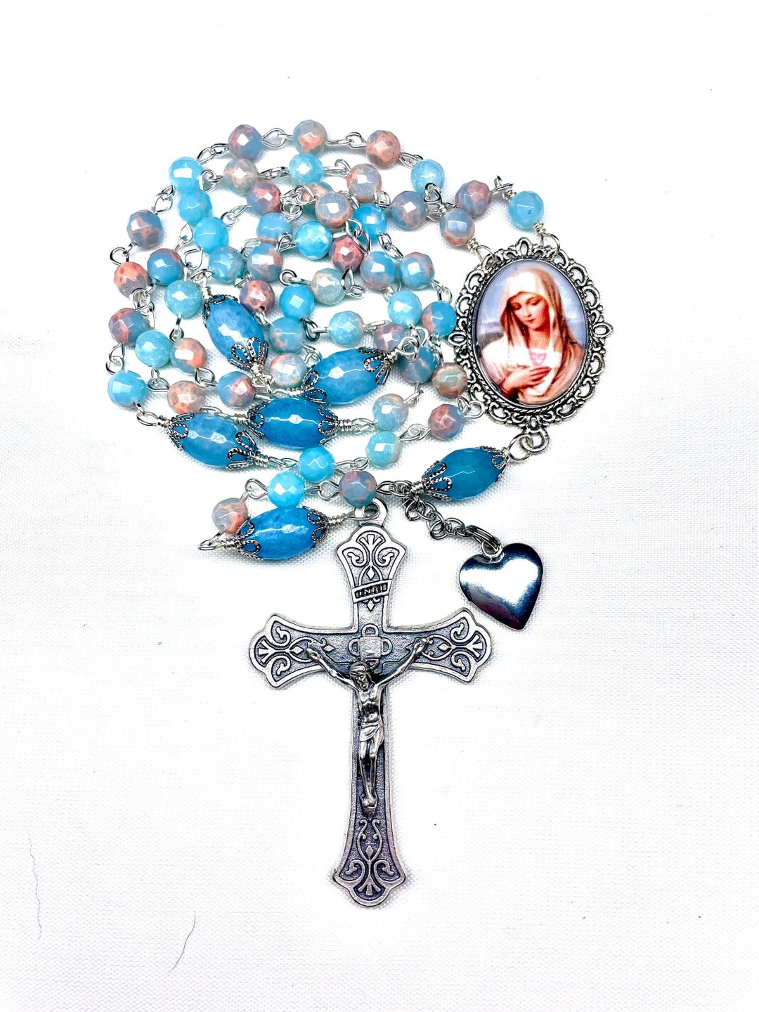 Catholic Rosary,6mm Imperial Jasper,oval Aquamarine Paters,our Lady ...