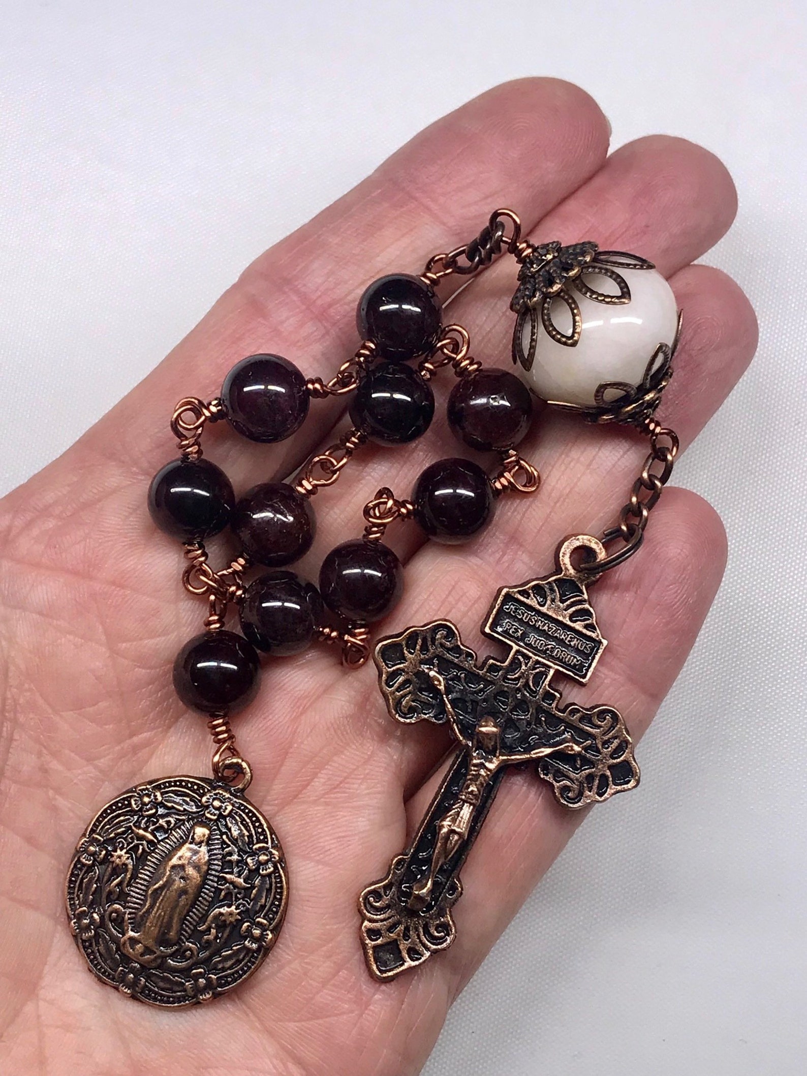 Copper Catholic Rosary Tenner, Beautiful 10mm Garnets, Pardon ...