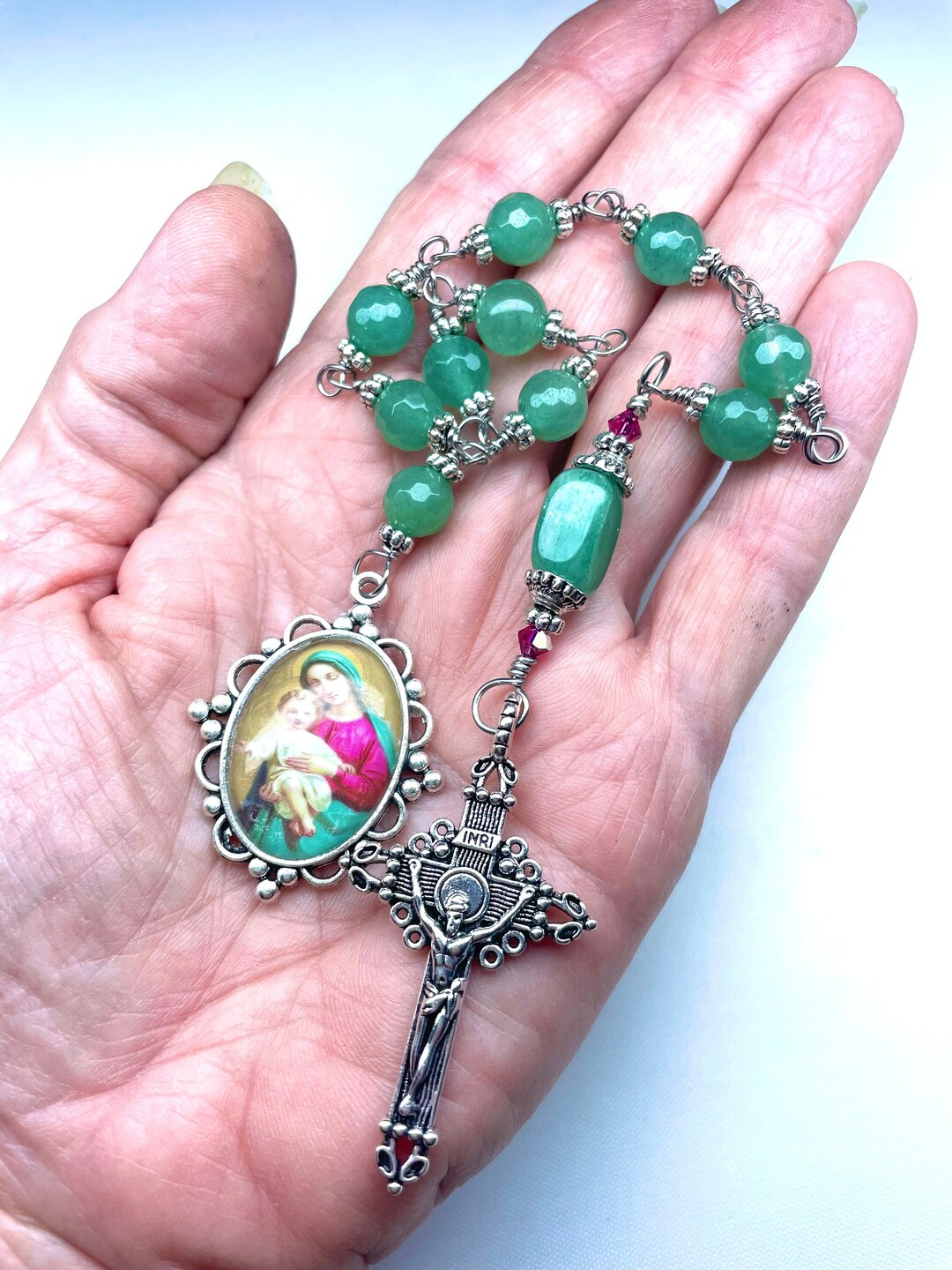 Catholic Tenner Rosary,8mm Aventurine Aves & 10x14mm Pater Bead,prayer ...