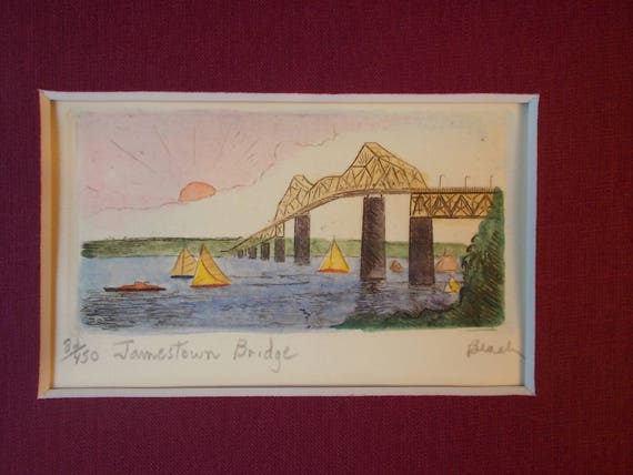 JAMESTOWN BRIDGE is an Original Etching by Parks Beach | Etsy