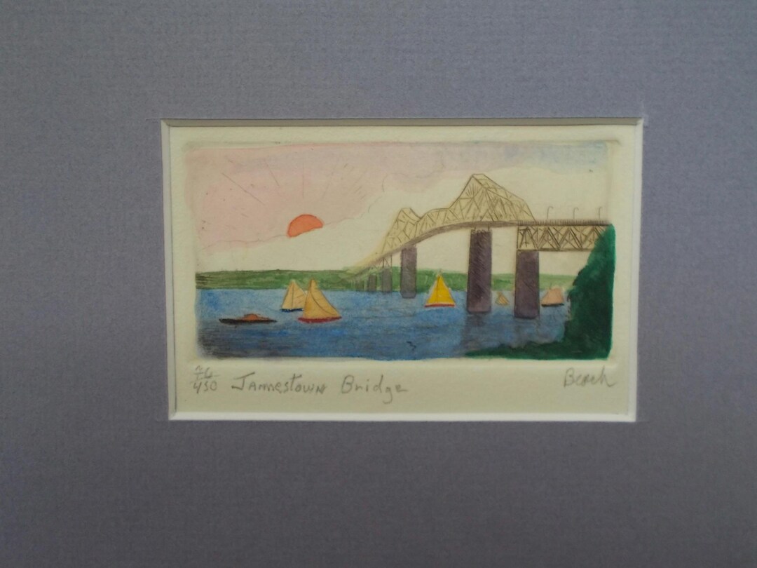 JAMESTOWN BRIDGE is an Original Etching by Parks Beach - Etsy