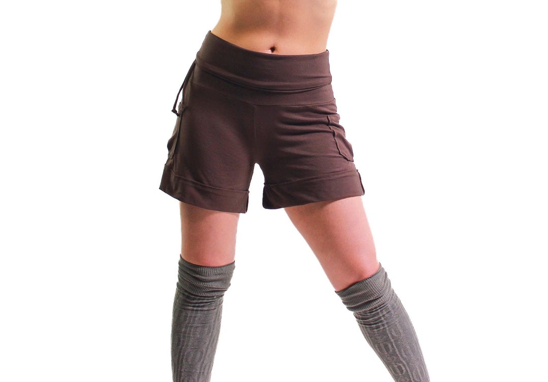 Women's Shorts - High Waisted Fold Over Shorts - Yoga Cargo Shorts ...