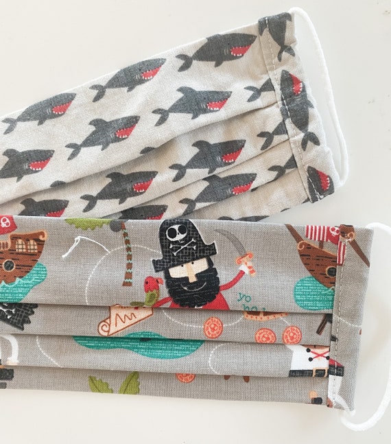 Boy Mask Set Gray Face Mask Cotton Shark Mask for Kids | Etsy